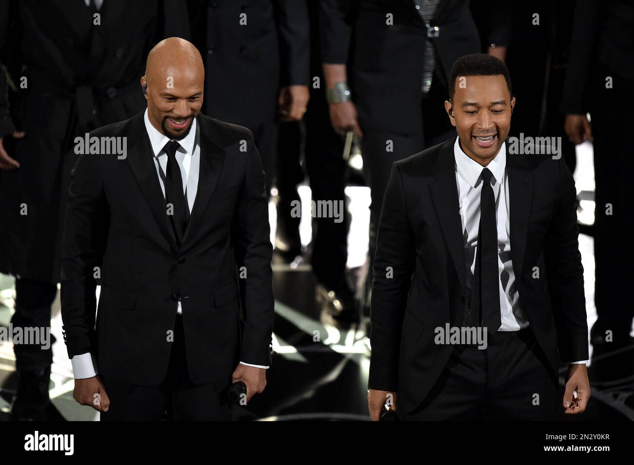 Common, left, and John Legend perform at the Oscars on Sunday, Feb. 22 ...
