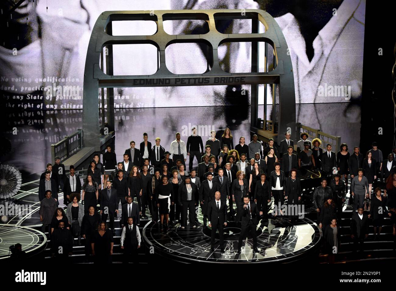 Common, left, and John Legend perform at the Oscars on Sunday, Feb. 22 ...