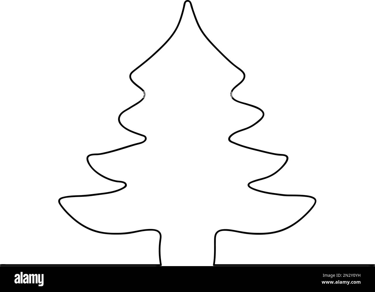 Christmas tree - one line drawing. Continuous line. Hand-drawn ...