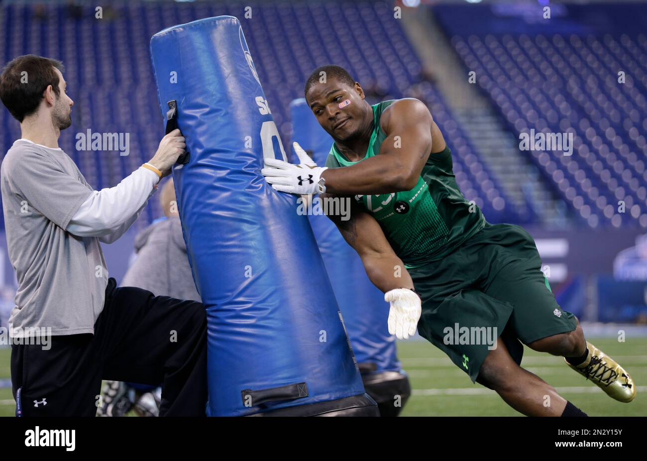 Miami linebacker Denzel Perryman runs a drill at the NFL football ...
