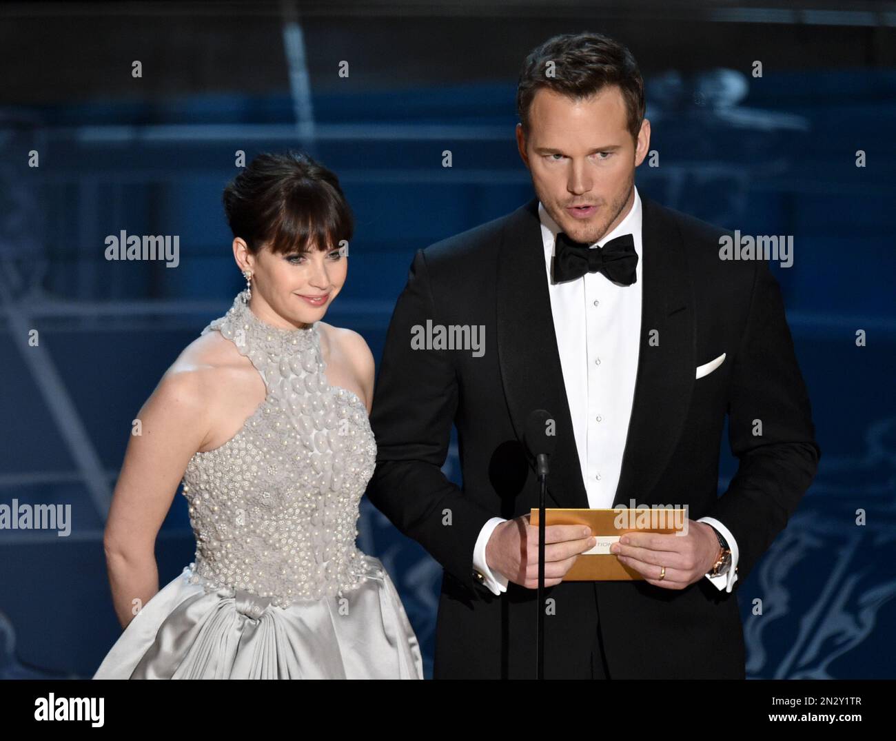 Felicity Jones, left, and Chris Pratt present the award for best ...