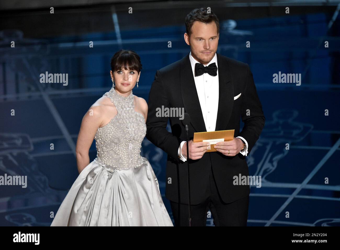 Felicity Jones, left, and Chris Pratt present the award for best ...