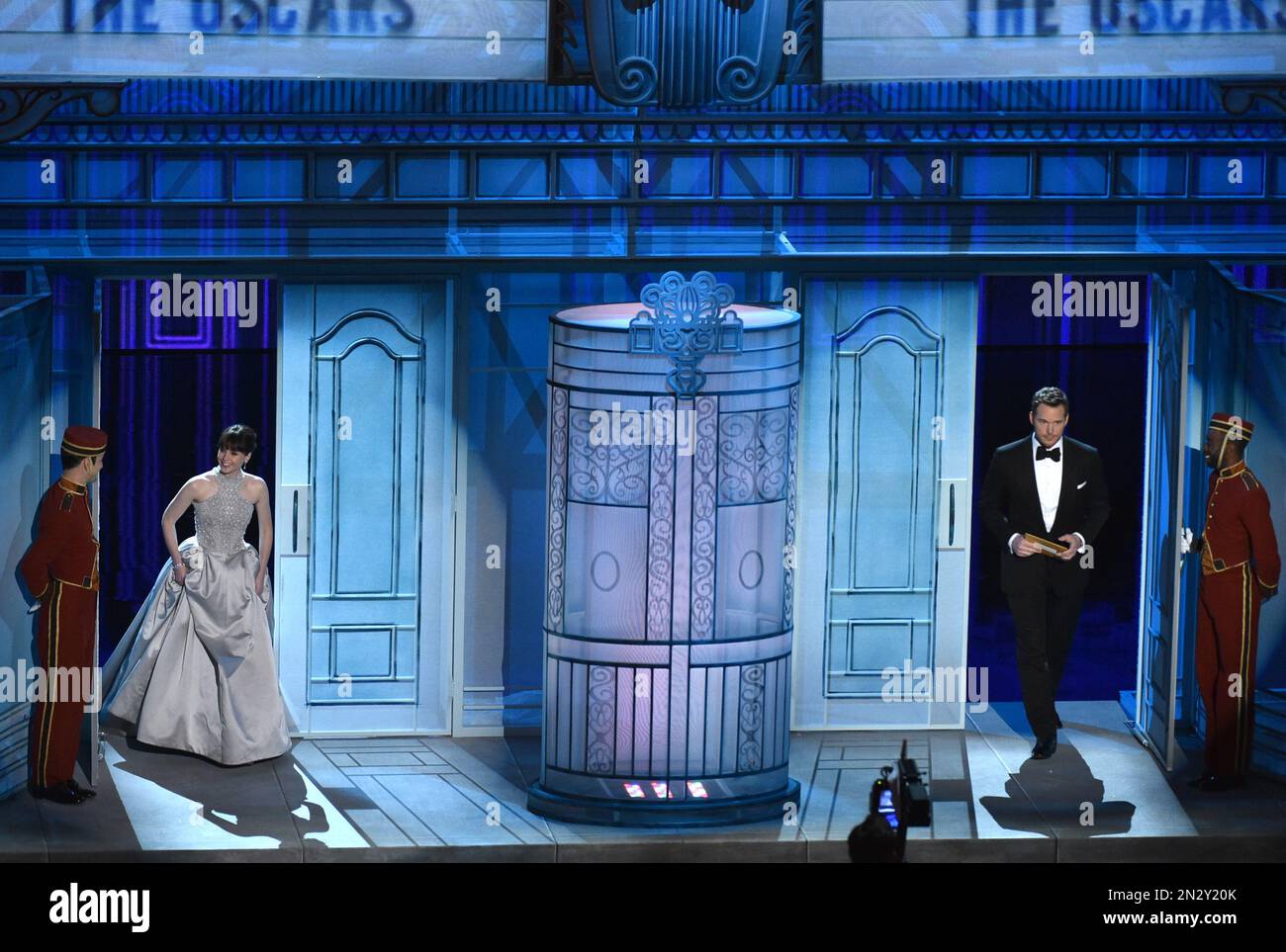 Felicity Jones, left, and Chris Pratt present the award for best ...