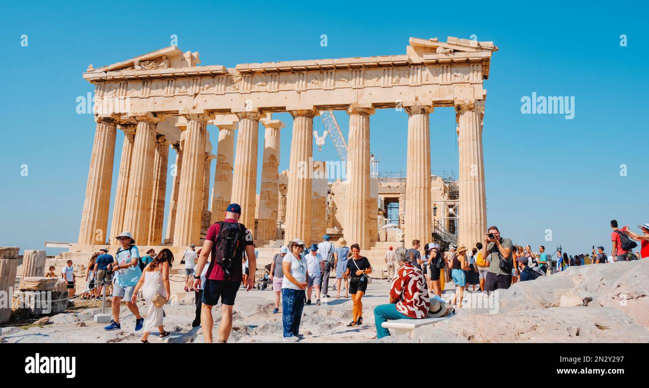 Athens, Greece - August 30, 2022: A crowd of visitors walking by the ...