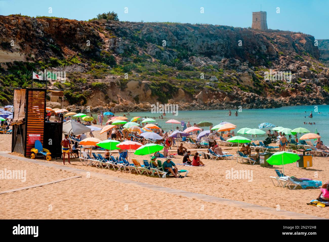 Mellieha, Malta - September 5, 2022: Some people is enjoying the good ...