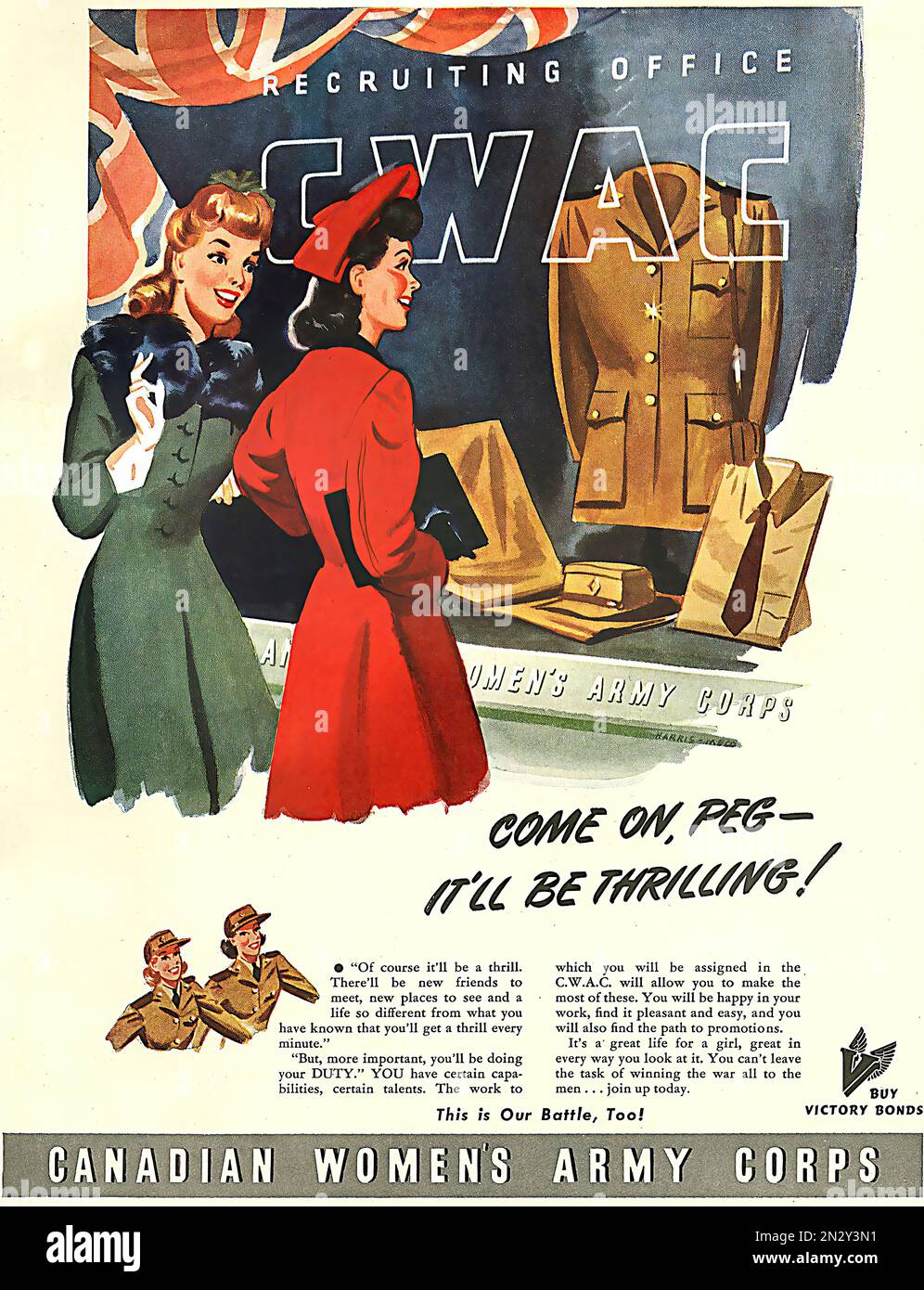 1943 Canadian Womens Army Corp - World War II - U.S propaganda Poster ...