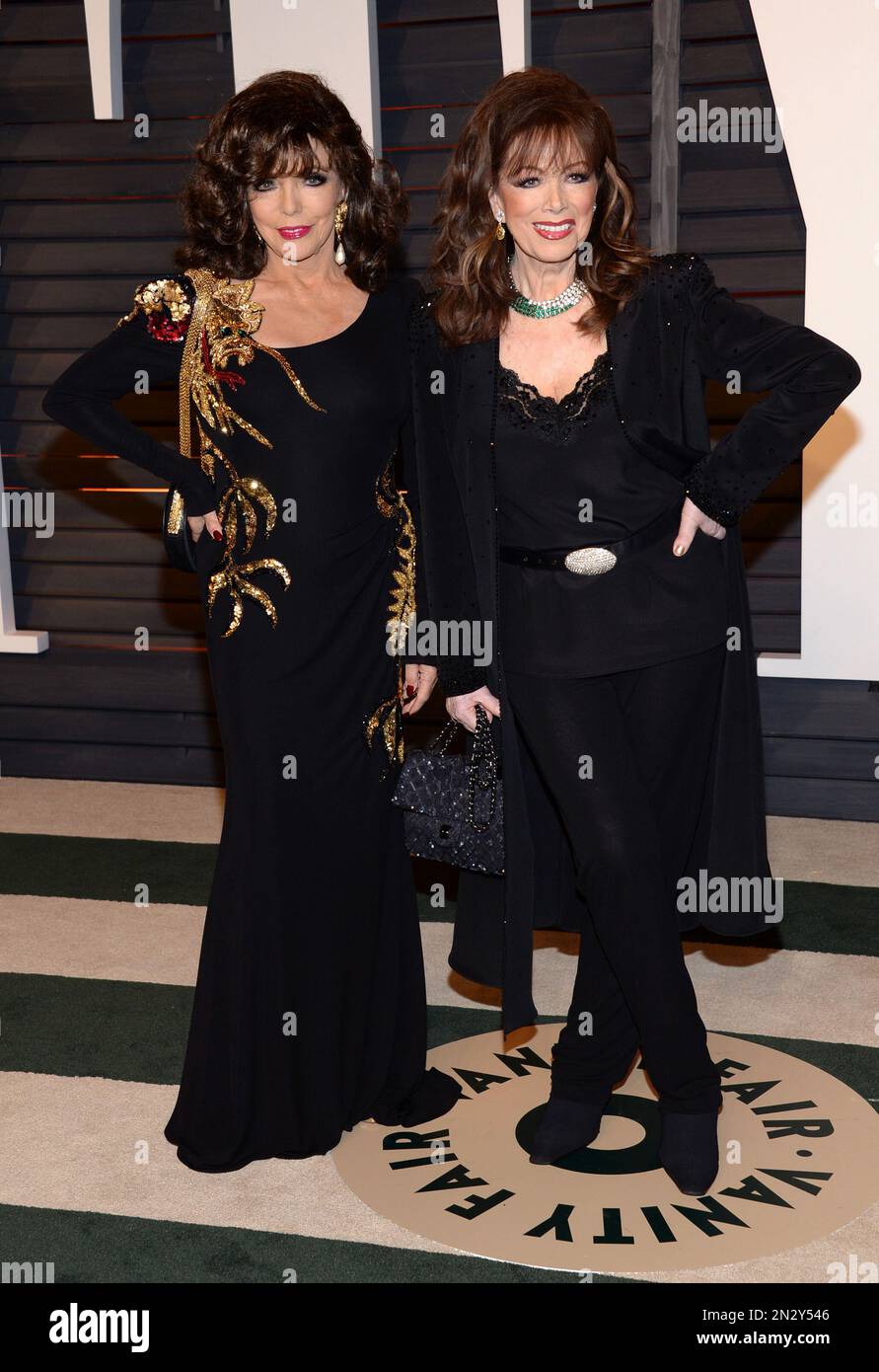 Joan Collins, left, and Jackie Collins arrive at the 2015 Vanity Fair ...