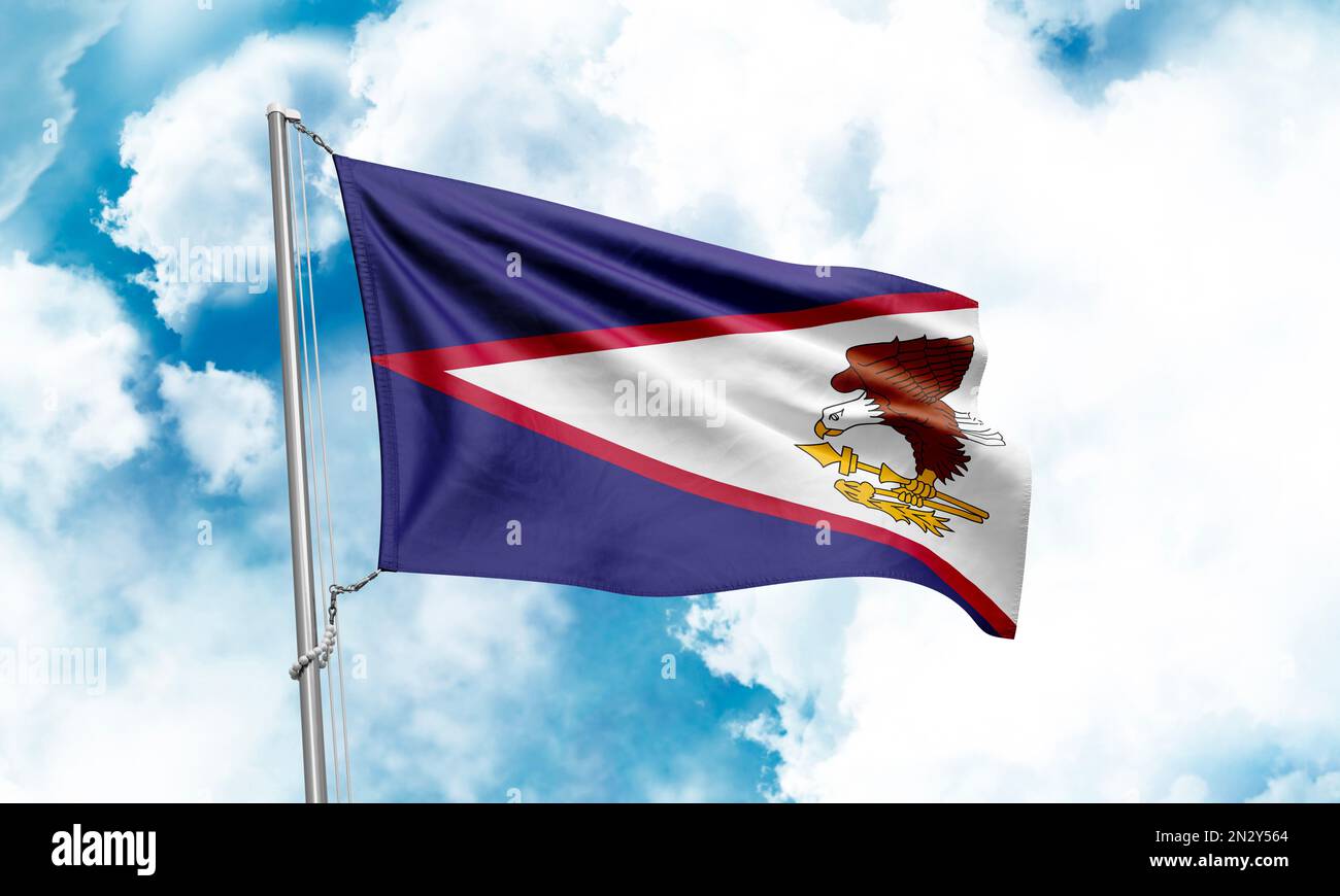 American Samoa flag waving on sky background. 3D Rendering Stock Photo - Alamy