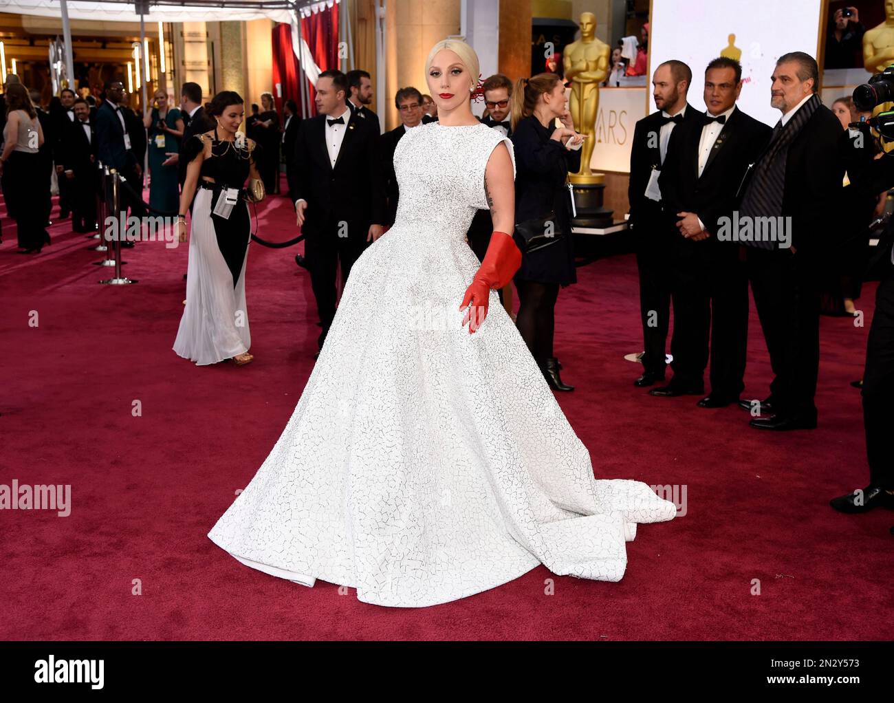 Lady Gaga arrives at the Oscars on Sunday, Feb. 22, 2015, at the Dolby ...