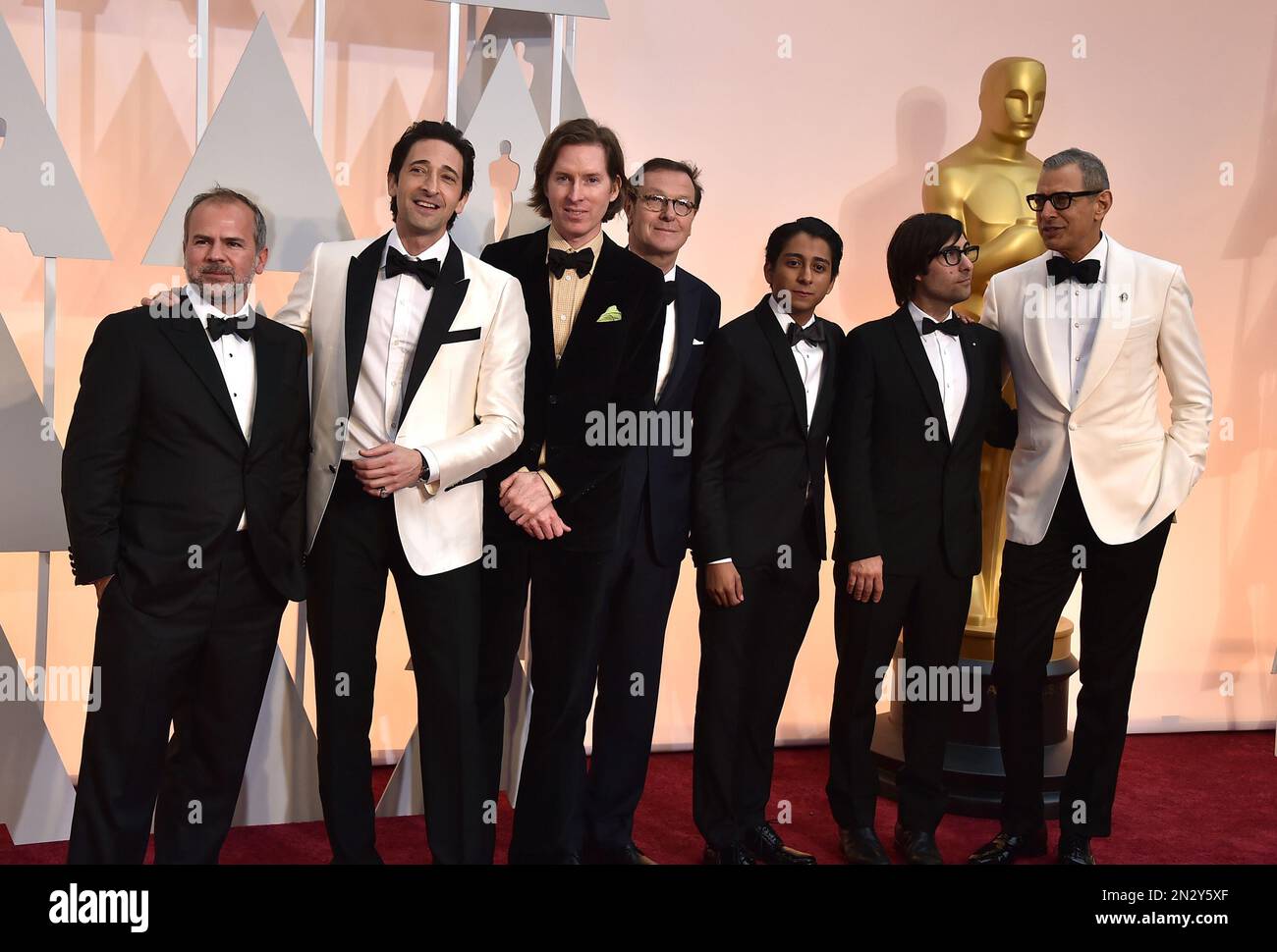 Jeremy Dawson, from left, Adrien Brody, Wes Anderson, Hugo Guinness ...