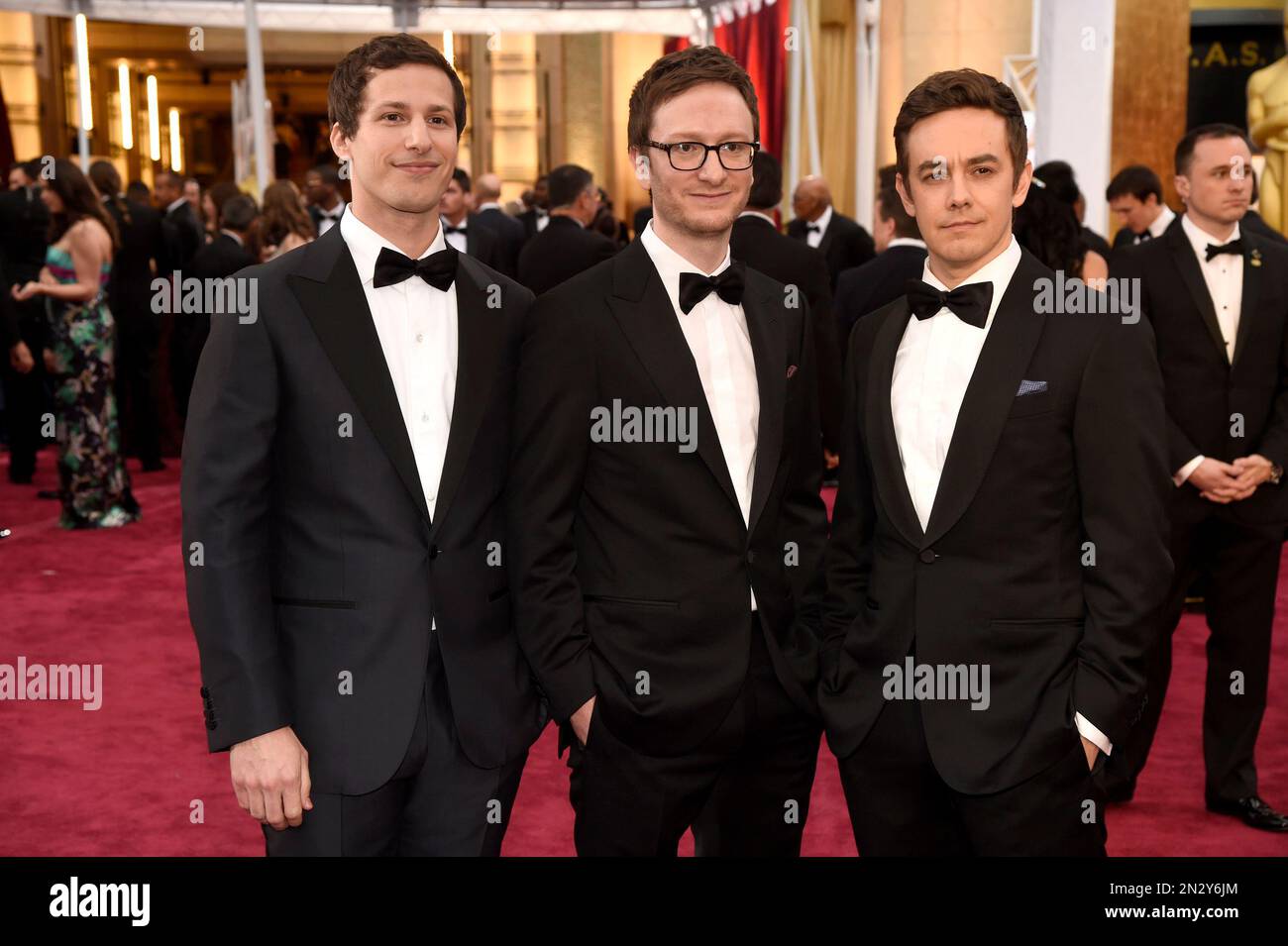 Andy Samberg, and from left, Akiva Schaffer and Jorma Taccone arrive at ...