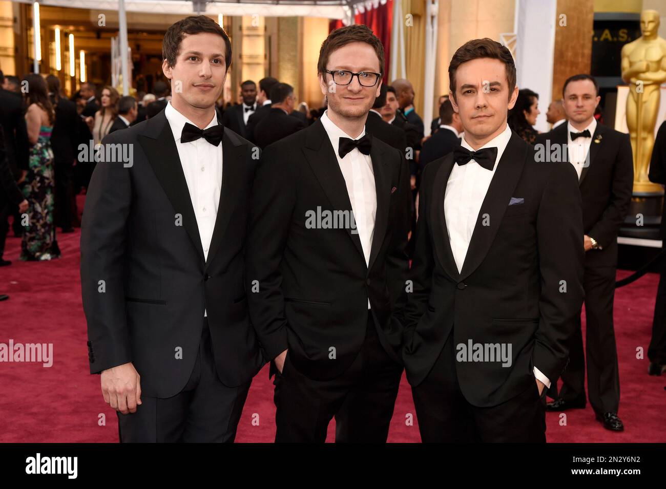 Andy Samberg, and from left, Akiva Schaffer and Jorma Taccone arrive at ...