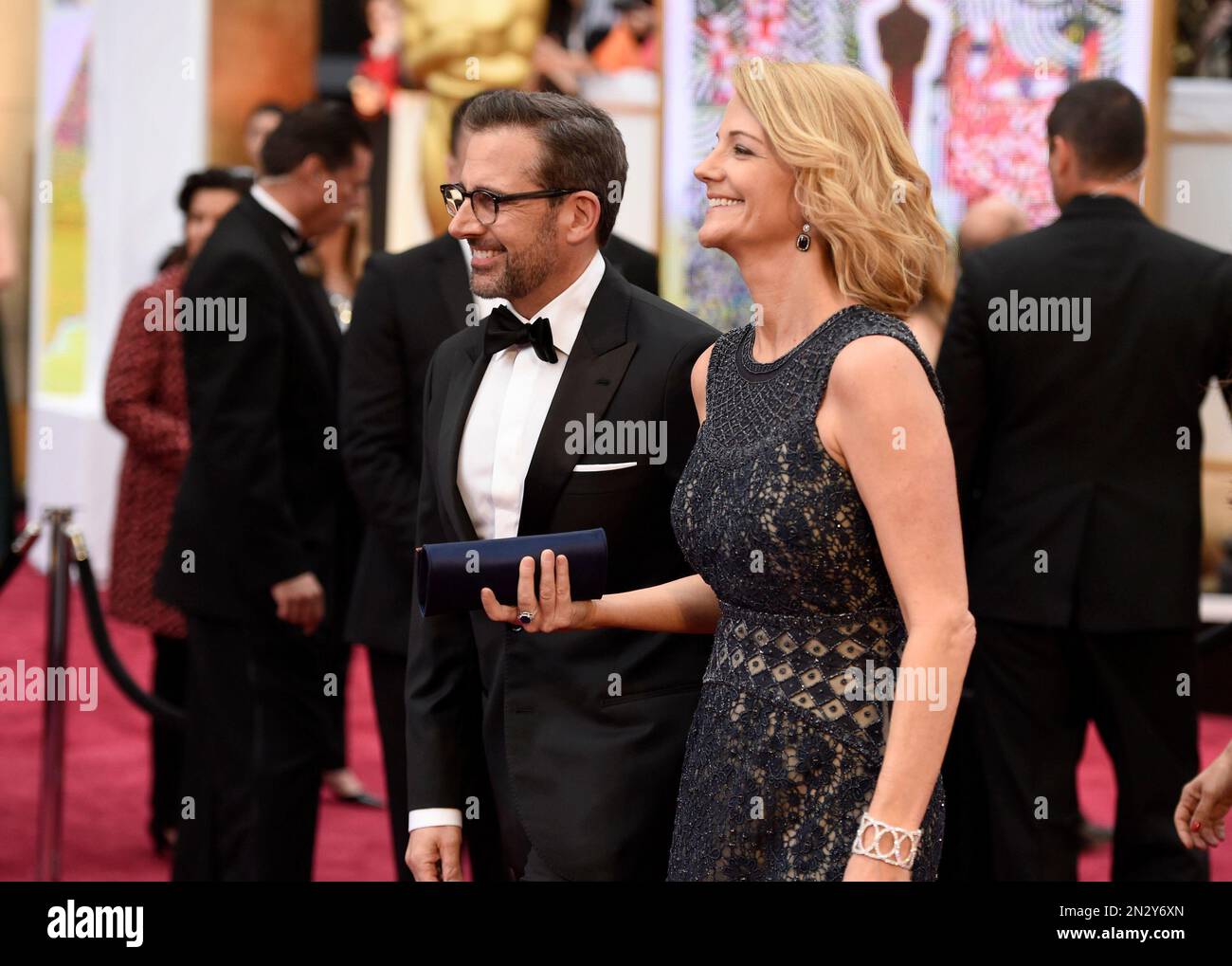 Steve Carell, left, and Nancy Carell arrive at the Oscars on Sunday ...