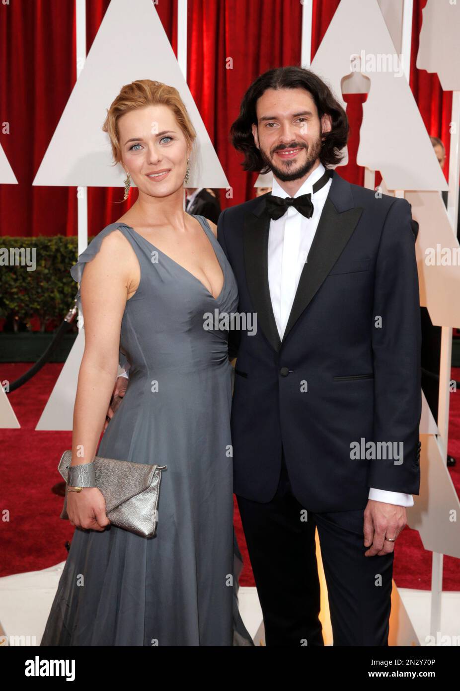 Magda Hueckel, left and Tomasz Sliwinski arrive at the Oscars on Sunday ...