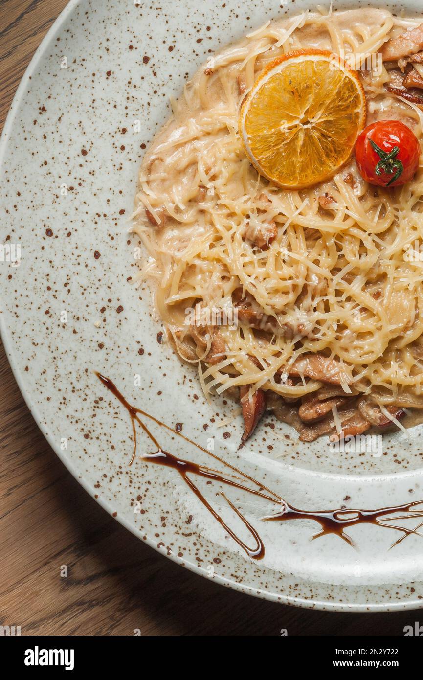 Dishes from the chef of the restaurant. A dish on a table in a cafe ...