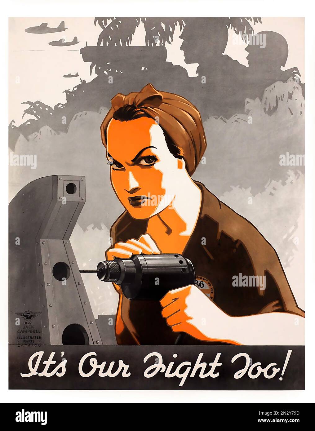 woman drilling - World War II - Comic style U.S propaganda Poster Stock ...