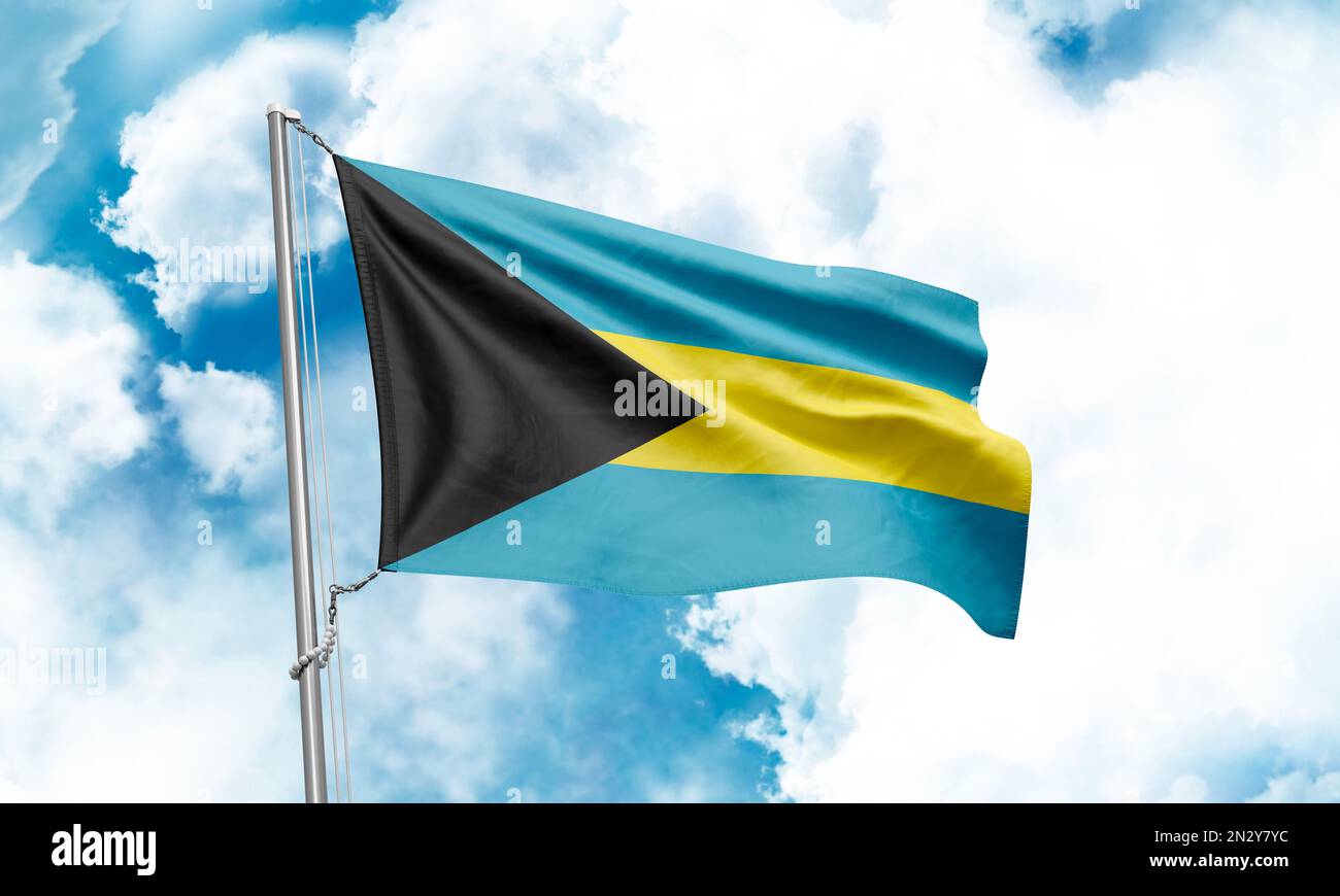 Bahamas flag waving on sky background. 3D Rendering Stock Photo - Alamy