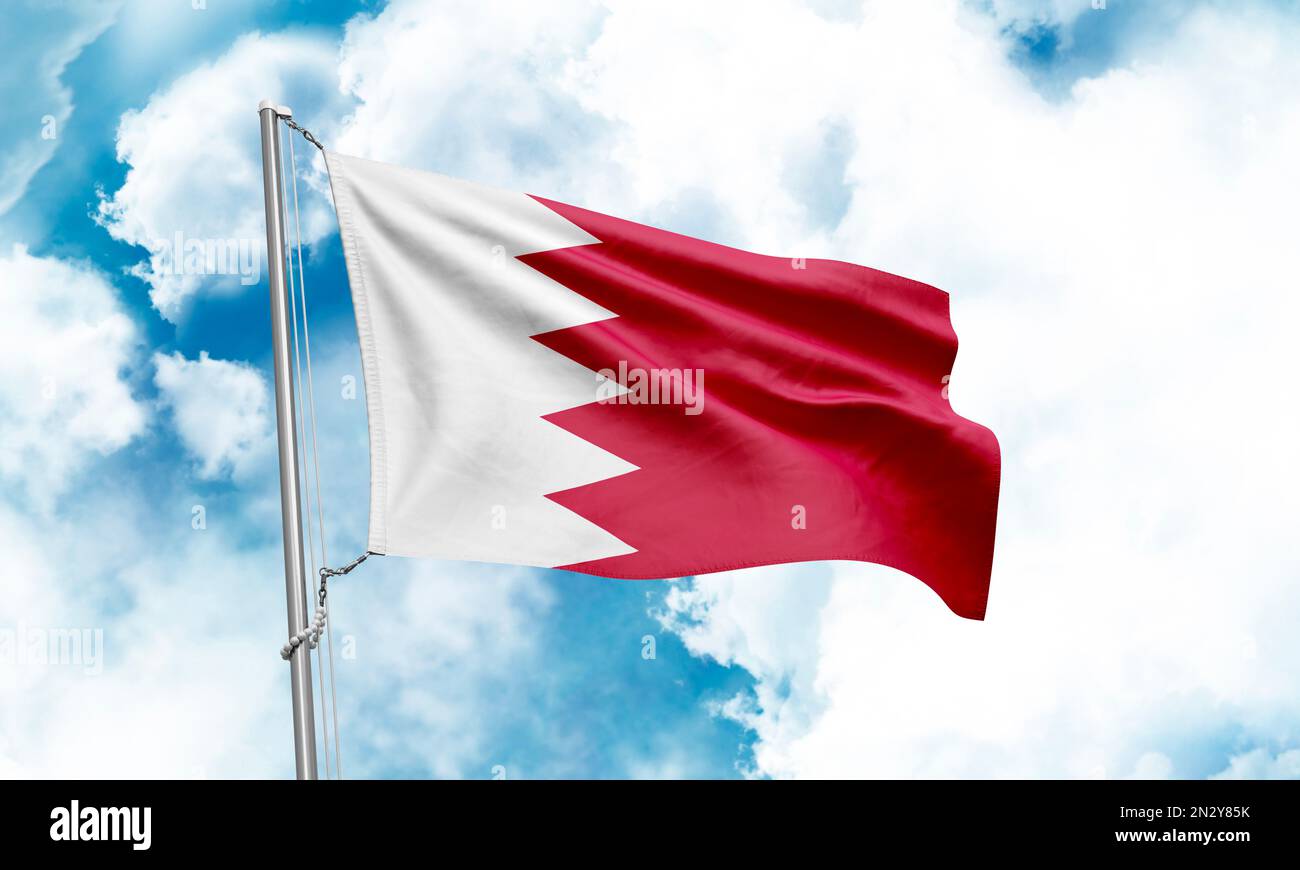Bahrain flag waving on sky background. 3D Rendering Stock Photo - Alamy