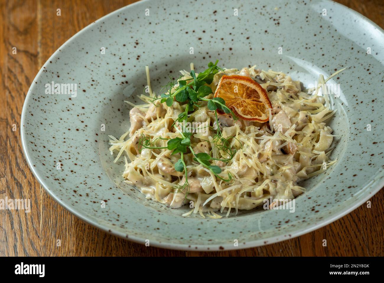 Dishes from the chef of the restaurant. A dish on a table in a cafe ...