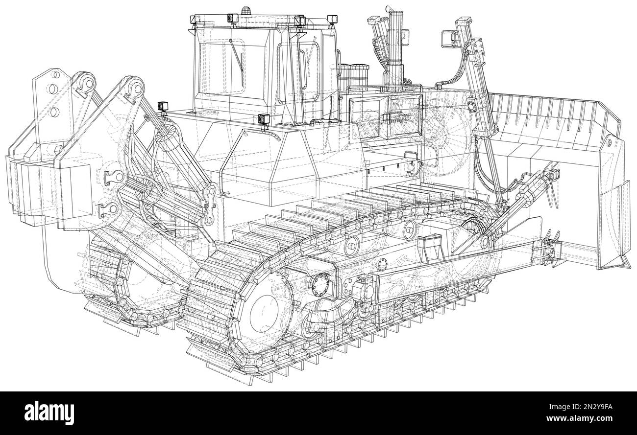 Building bulldozer illustration vector. Wire-frame line isolated ...