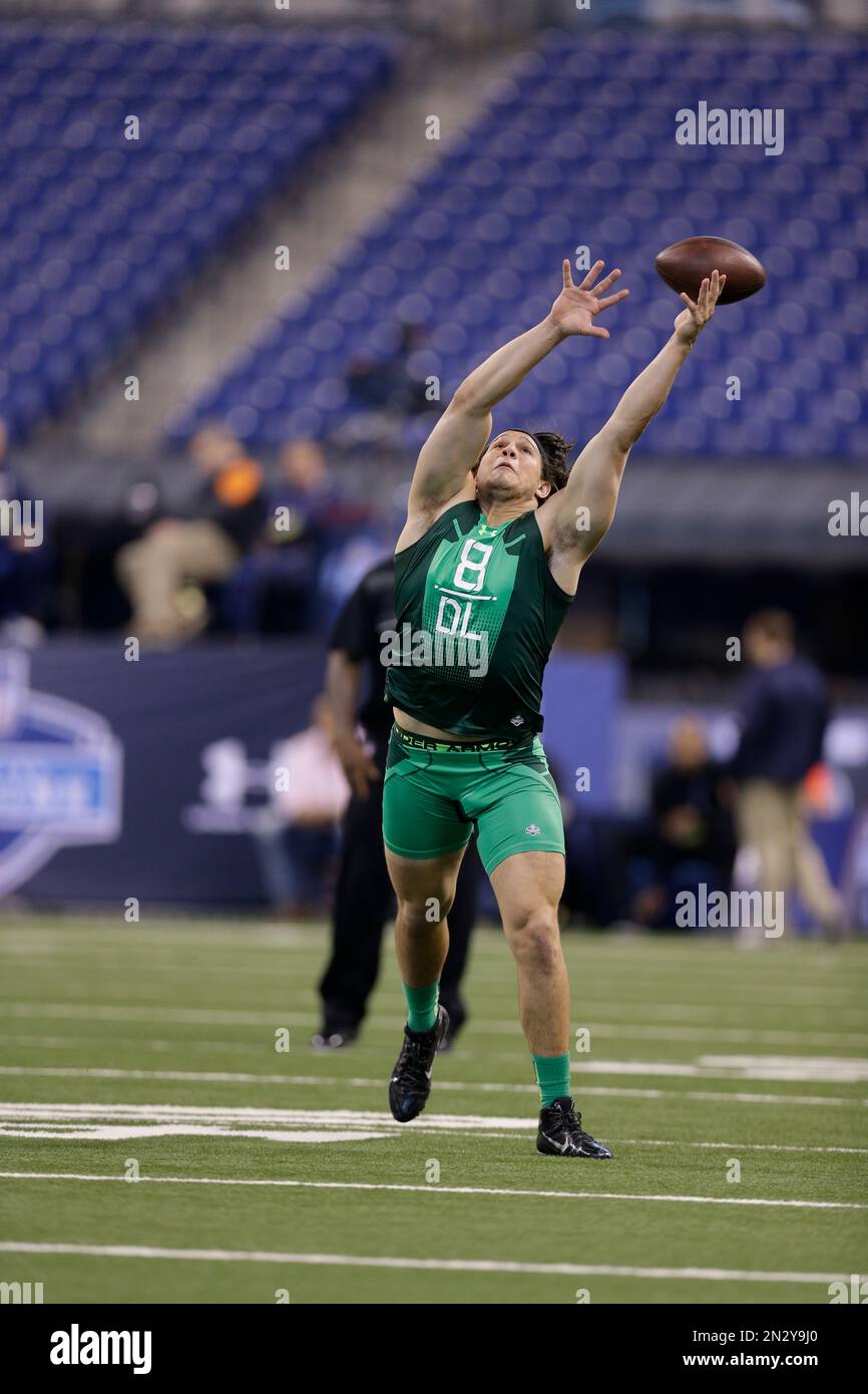 Miami defensive lineman Anthony Chickillo runs a drill at the NFL ...