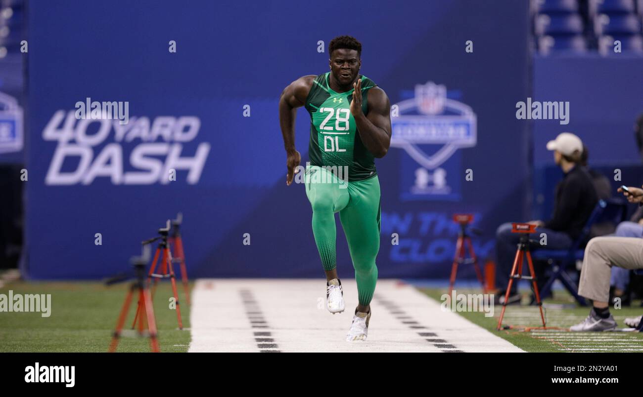 Memphis defensive lineman Martin Ifedi runs the 40-yard dash at the NFL ...