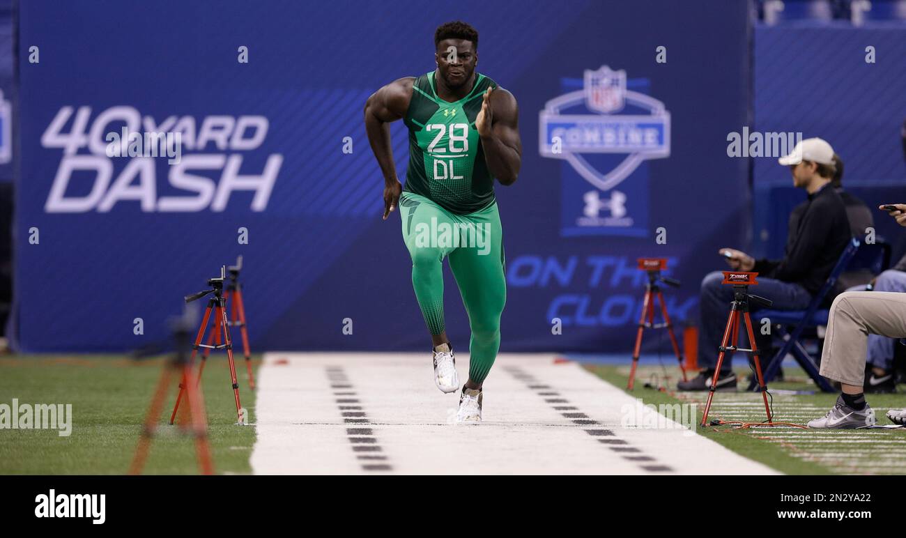 Memphis defensive lineman Martin Ifedi runs the 40-yard dash at the NFL ...