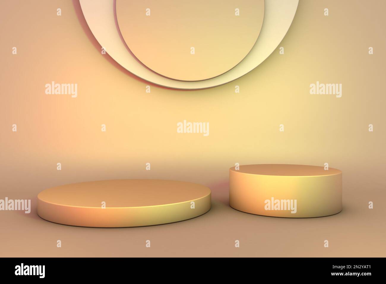 Minimalist space with circular shapes and platforms. Digital ...
