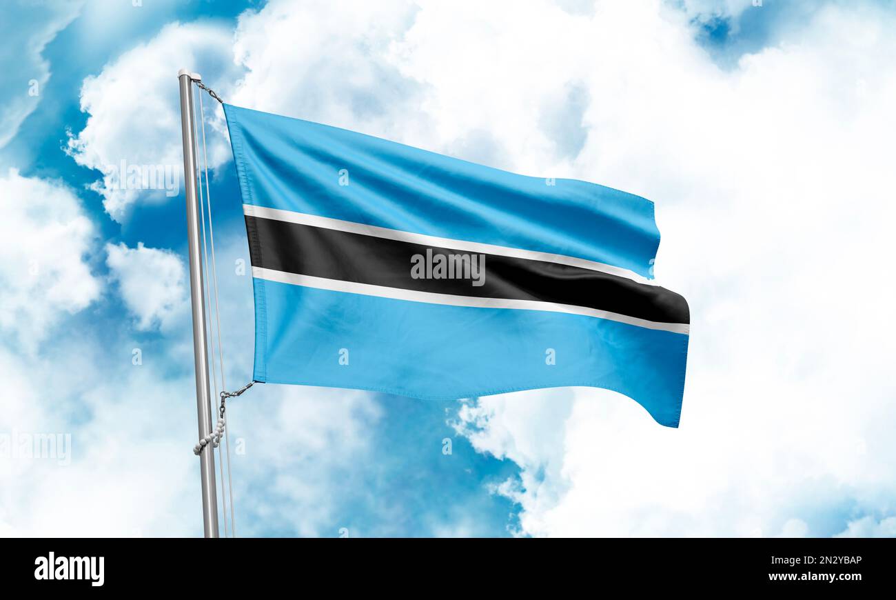 Botswana flag waving on sky background. 3D Rendering Stock Photo - Alamy