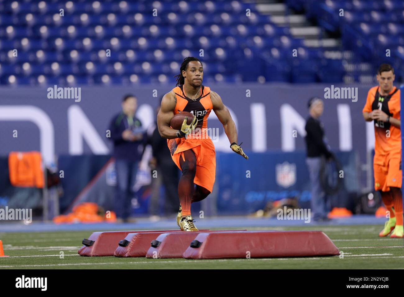 Stephen F. Austin running back Gus Johnson runs a drill at the NFL ...