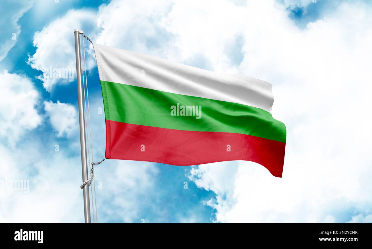 Bulgaria flag waving on sky background. 3D Rendering Stock Photo - Alamy