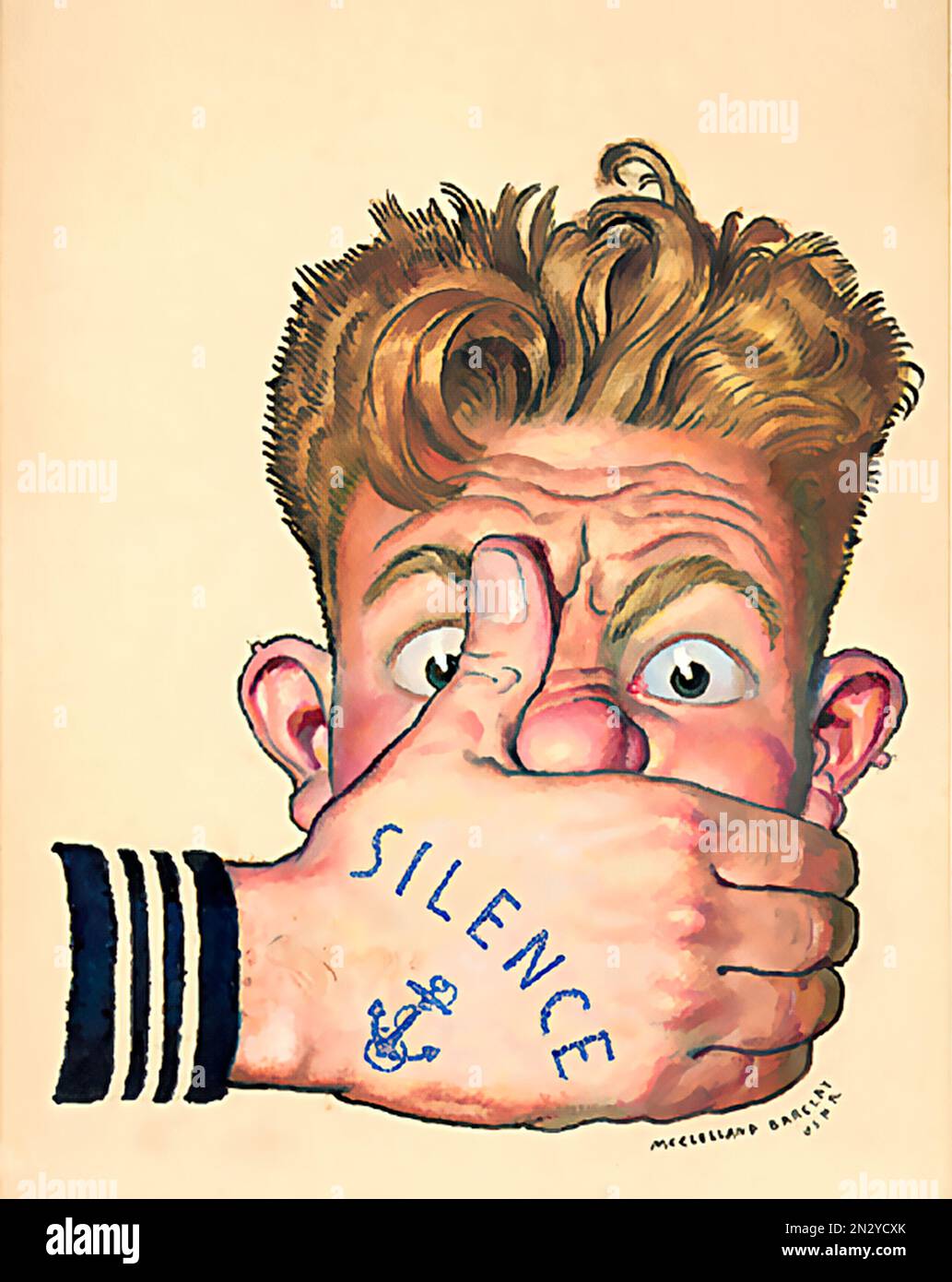 Silence ! - World War II - Comic style U.S propaganda Poster Stock ...