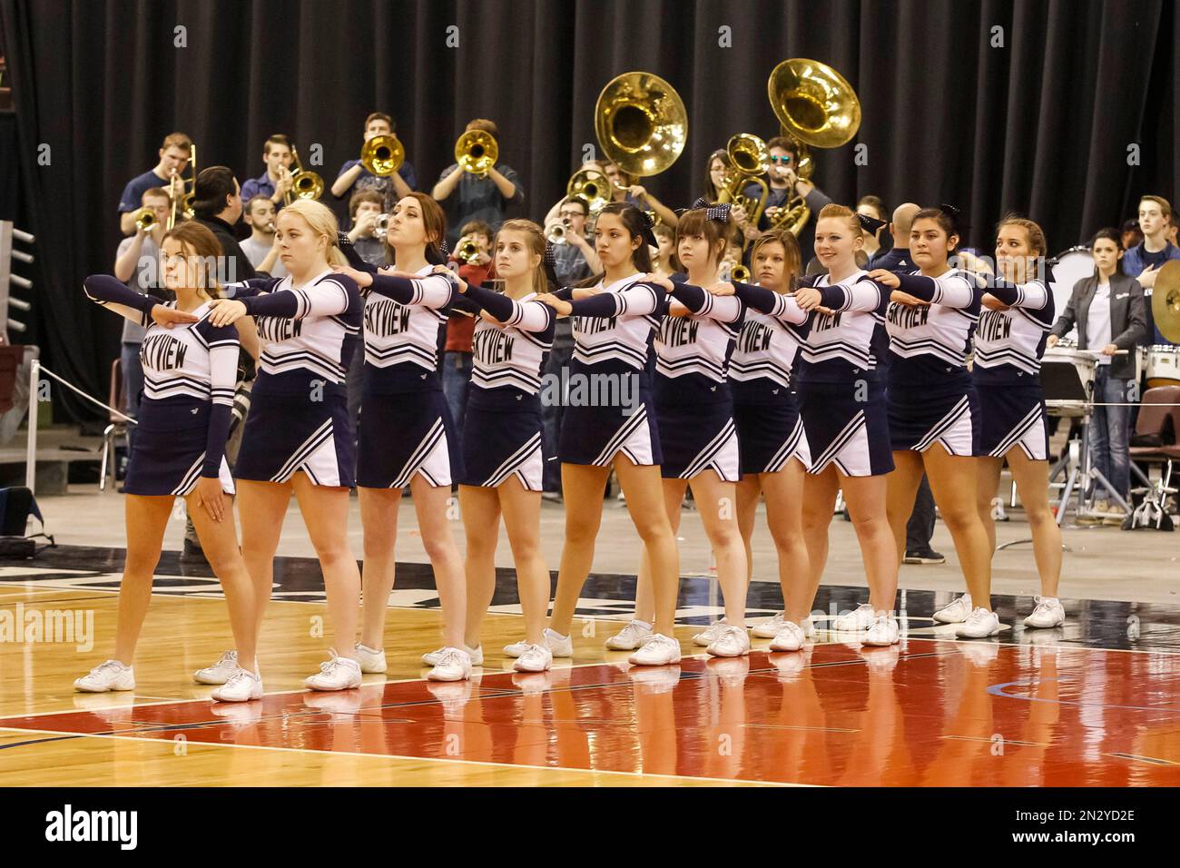 Skyview's cheerleaders line up for the national anthem before the Class ...