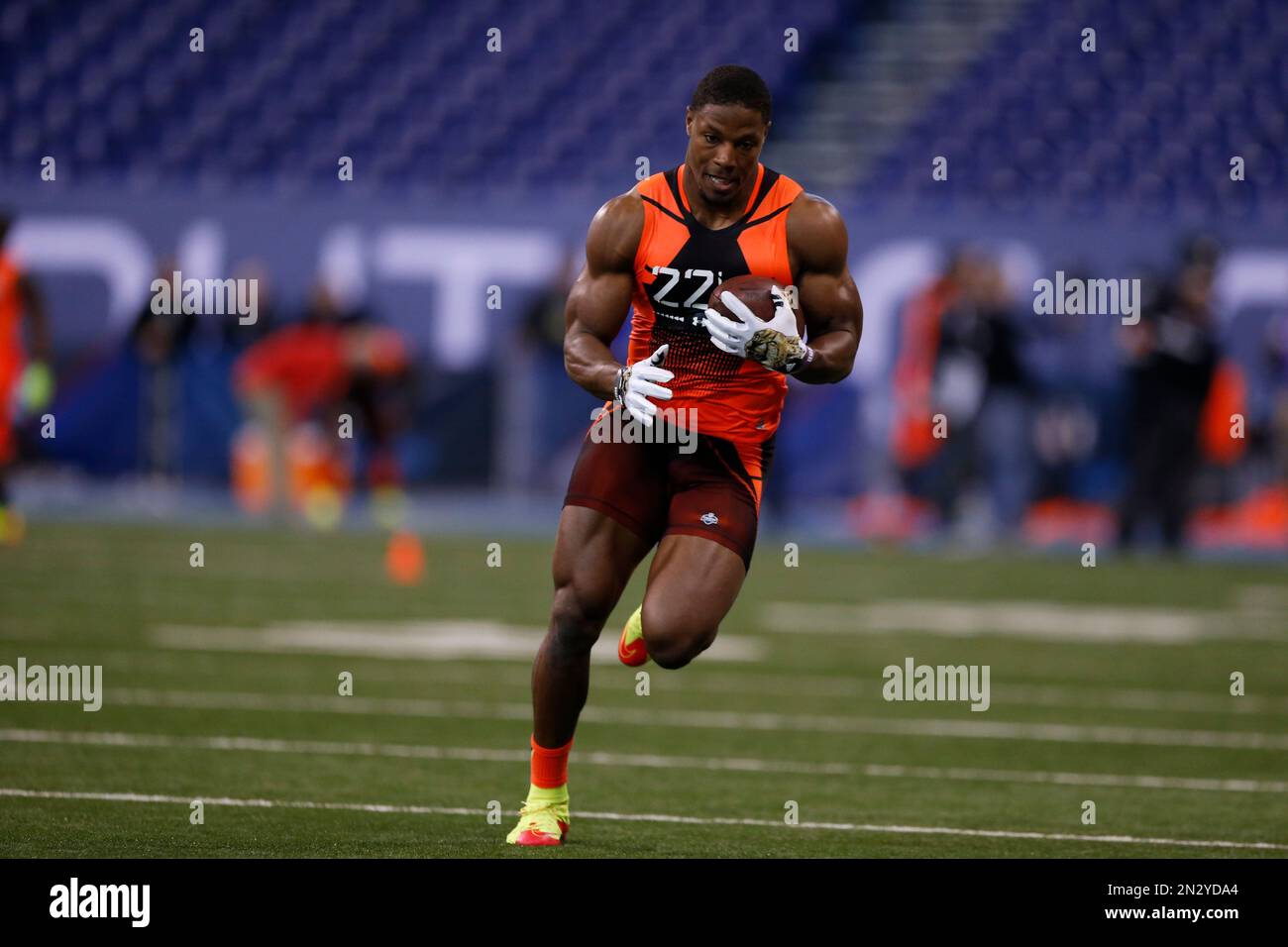 Northern Iowa running back David Johnson runs a drill at the NFL ...