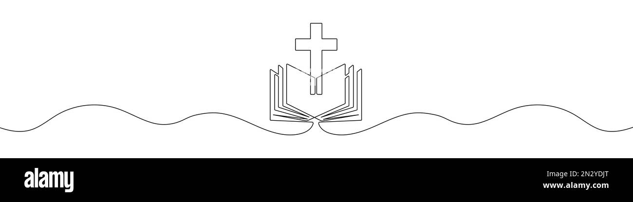 Continuous one line drawing silhouette of Bible. Bible linear icon. One ...