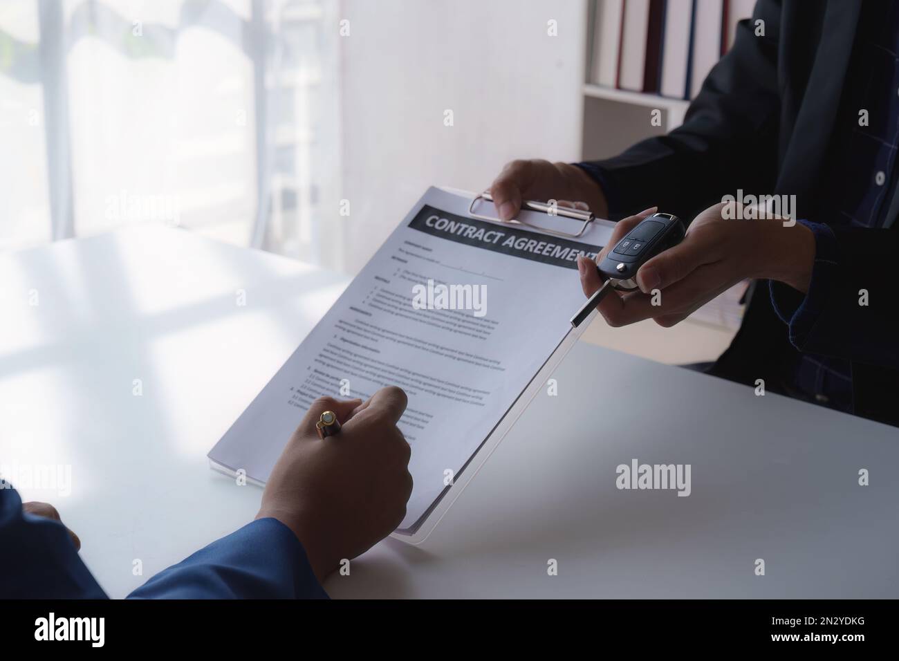 Close up Agency explain agreement contract for loan credit financial ...