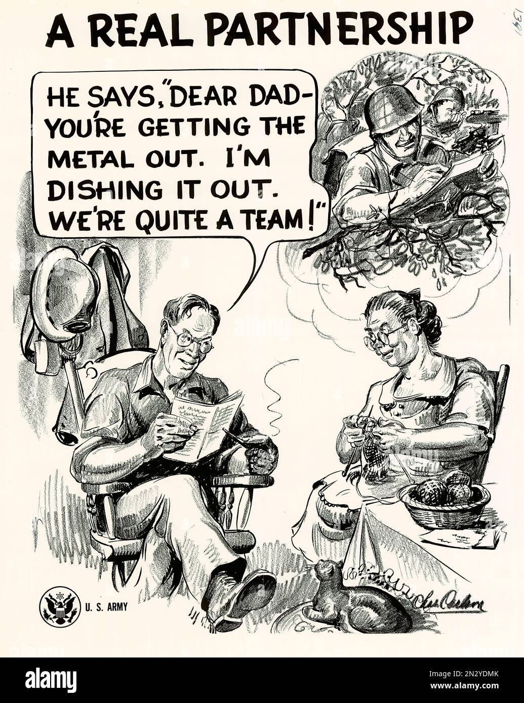 A Real Partnership ! - World War II - Comic style U.S propaganda Poster ...