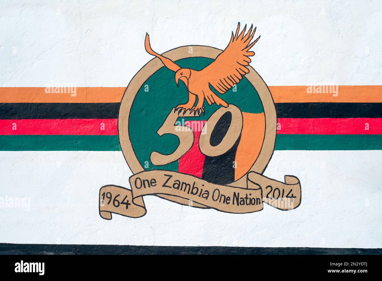 Hand painted mural commemorating the 50th anniversary of Zambian ...