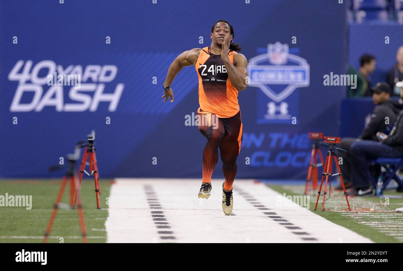 Stephen F. Austin running back Gus Johnson runs the 40-yard dash at the ...