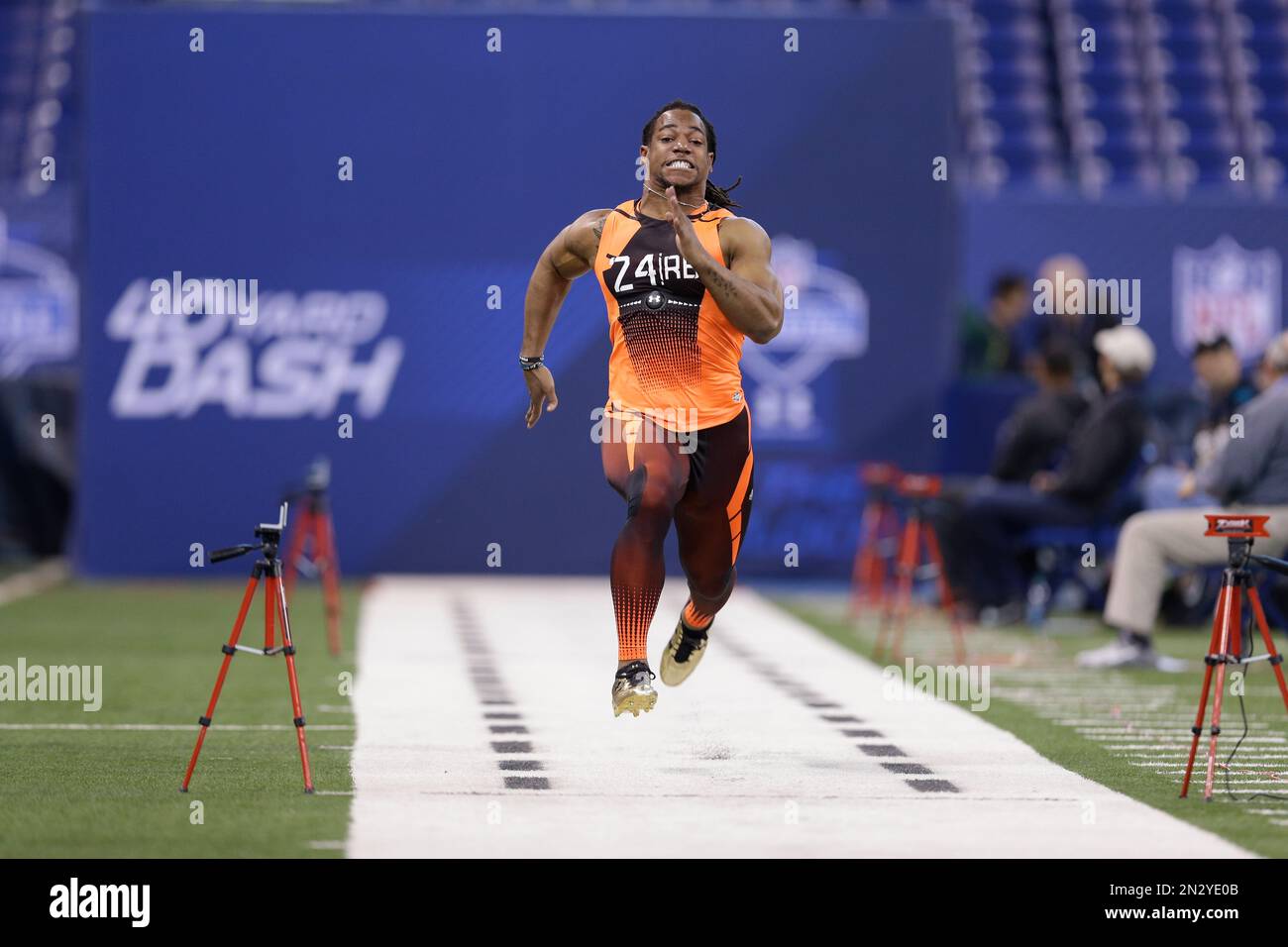 Stephen F. Austin running back Gus Johnson runs the 40-yard dash at the ...