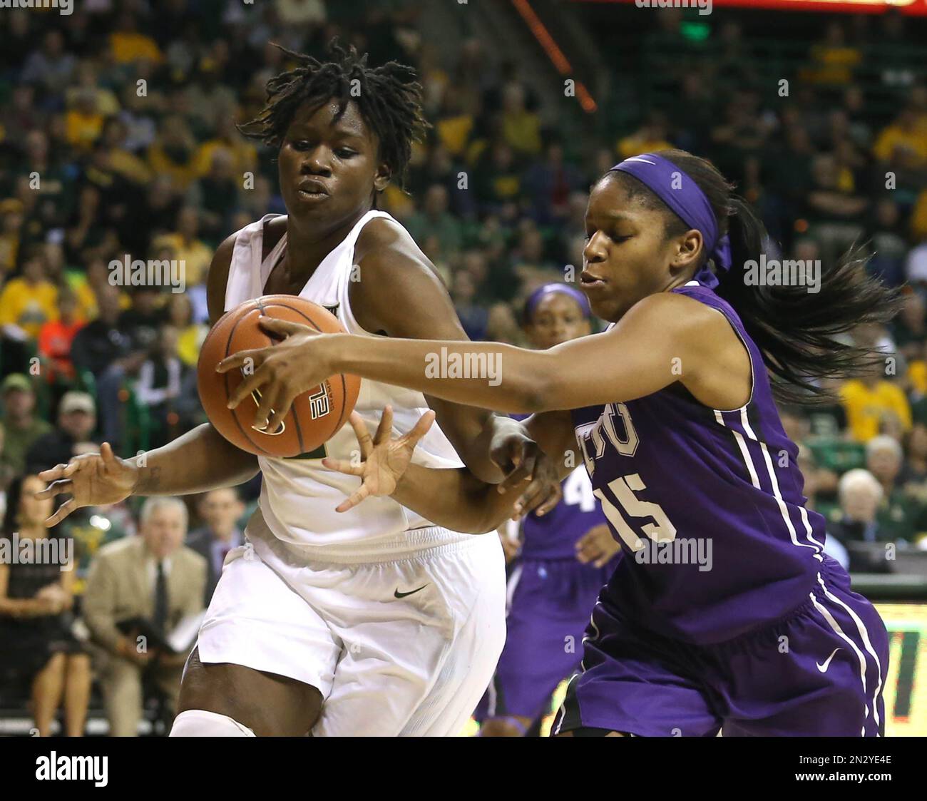 Baylor forward/center Sune Agbuke, left, and TCU guard/forward Jada ...