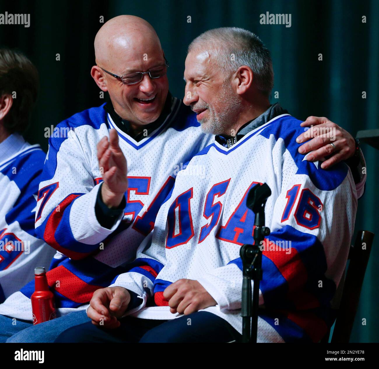 Jack O'Callahan, left, and Mark Pavelich of the 1980 U.S. ice hockey ...