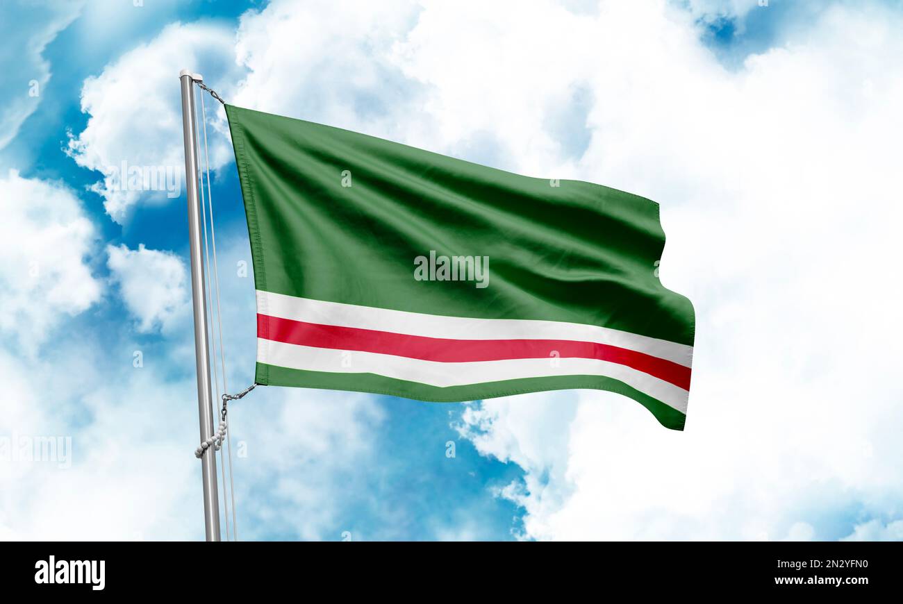 Chechen Republic of Ichkeria flag waving on sky background. 3D ...
