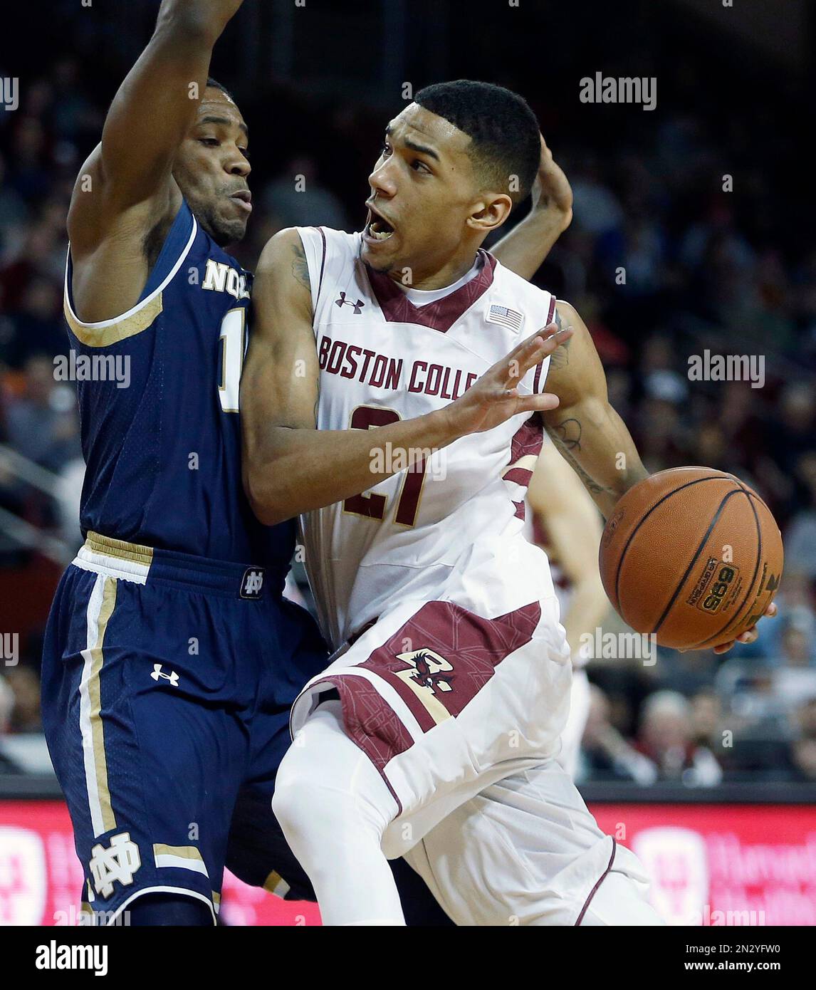 Notre Dame's Demetrius Jackson, left, defends against Boston College's ...