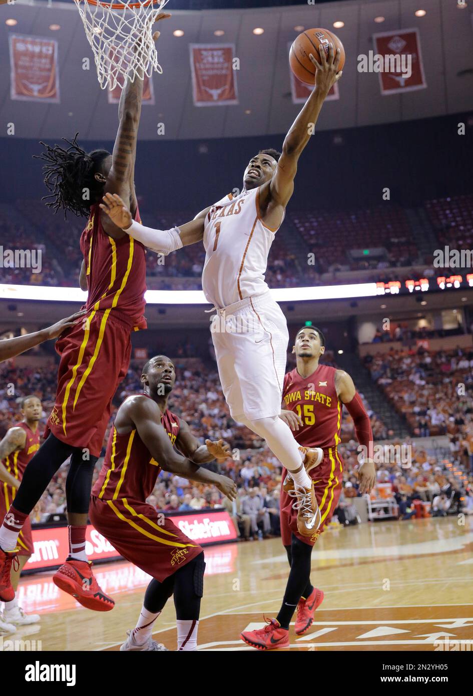 Texas’ Isaiah Taylor (1) shoots over Iowa States’s Jameel McKay, left ...