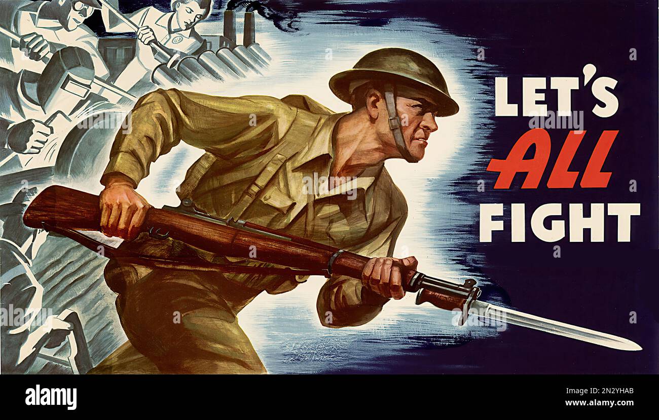 1942 let's all fight! - World War II - U.S propaganda Poster Stock ...