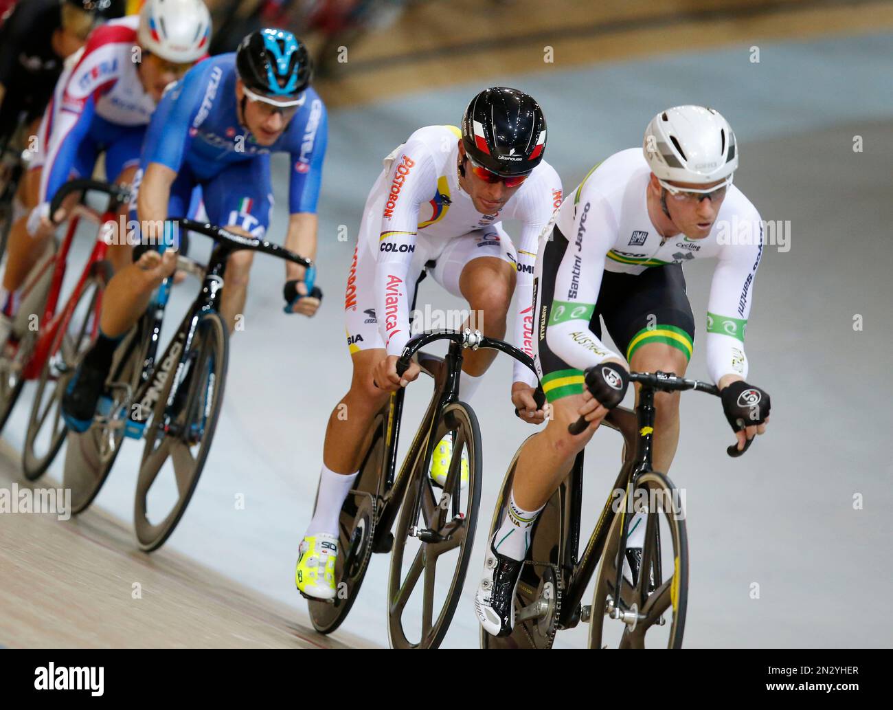 Winner Fernando Gaviria Rendon of Colombia, center, Glenn O'Shea of ...