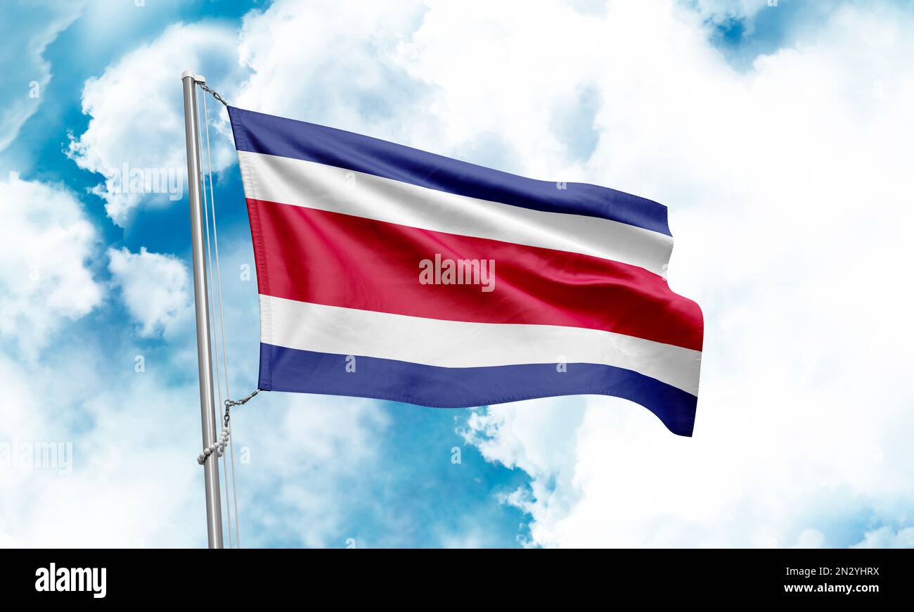 Costa Rica flag waving on sky background. 3D Rendering Stock Photo - Alamy