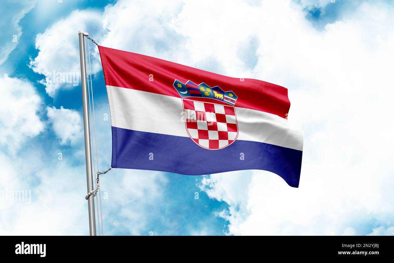 Croatia flag waving on sky background. 3D Rendering Stock Photo - Alamy