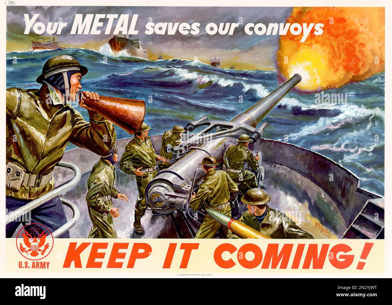 1943 convoy gun crew - World War II - U.S propaganda Poster Stock Photo ...